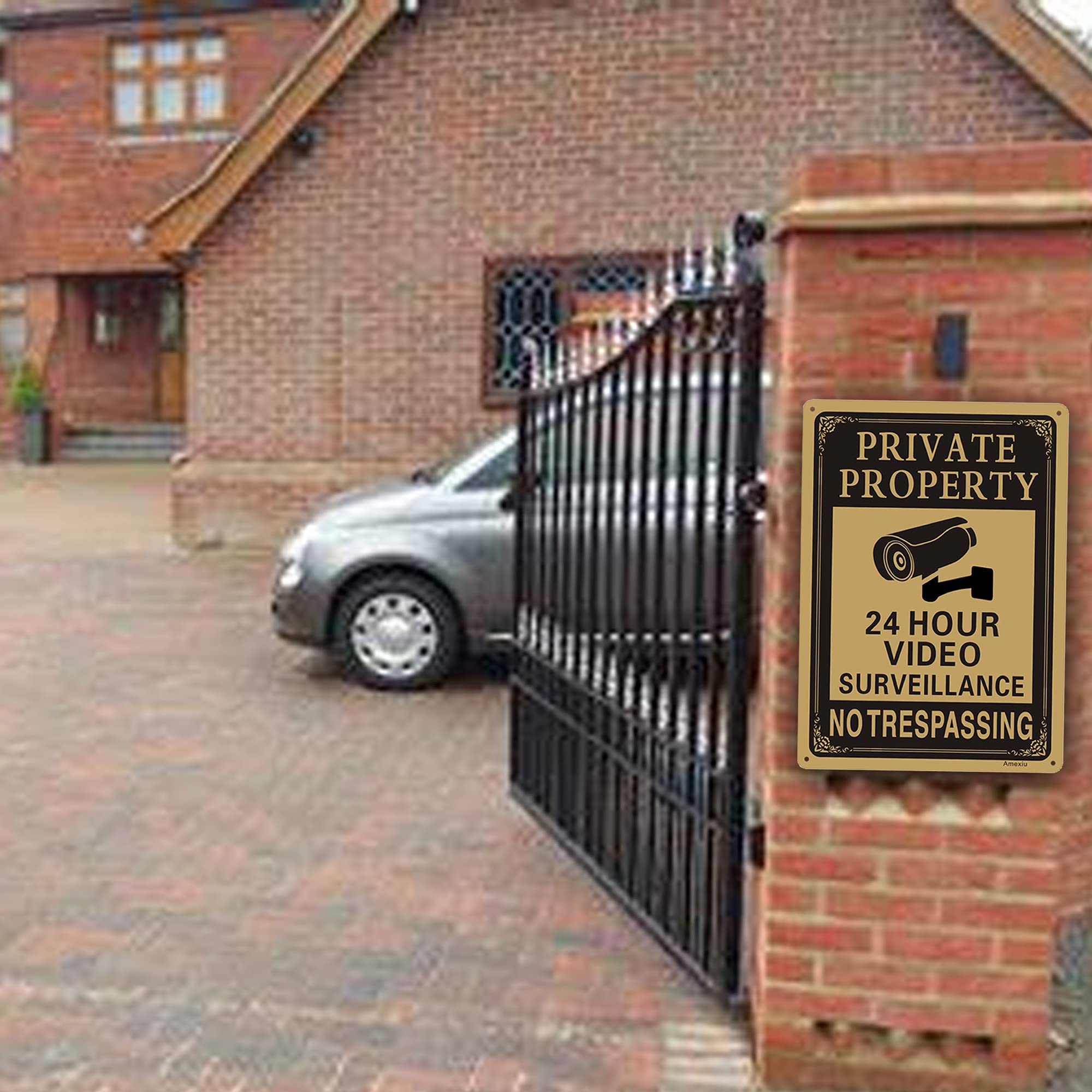 3 Pack Private Property No Trespassing Sign, 24 Hours Video Surveillance Warning Sign | 10" x 7" Rust Free Aluminum Easy Mounting Fade Resistance.