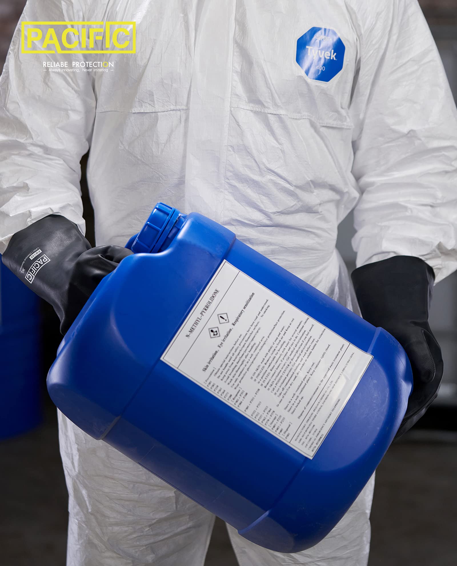 PACIFIC PPE Chemical Resistant Gloves, Heavy Duty Industrial Rubber Gloves, Resist Acid, Alkali and Oil, 12.6", Large