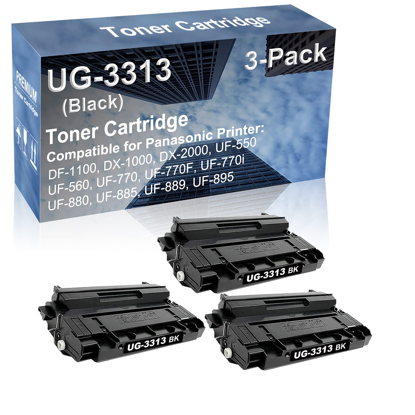 3-Pack Compatible High Capacity UG3313 UG-3313 Printer Cartridge use for Panasonic UF-560, UF-770, UF-770F, UF-770i Printer (Black)