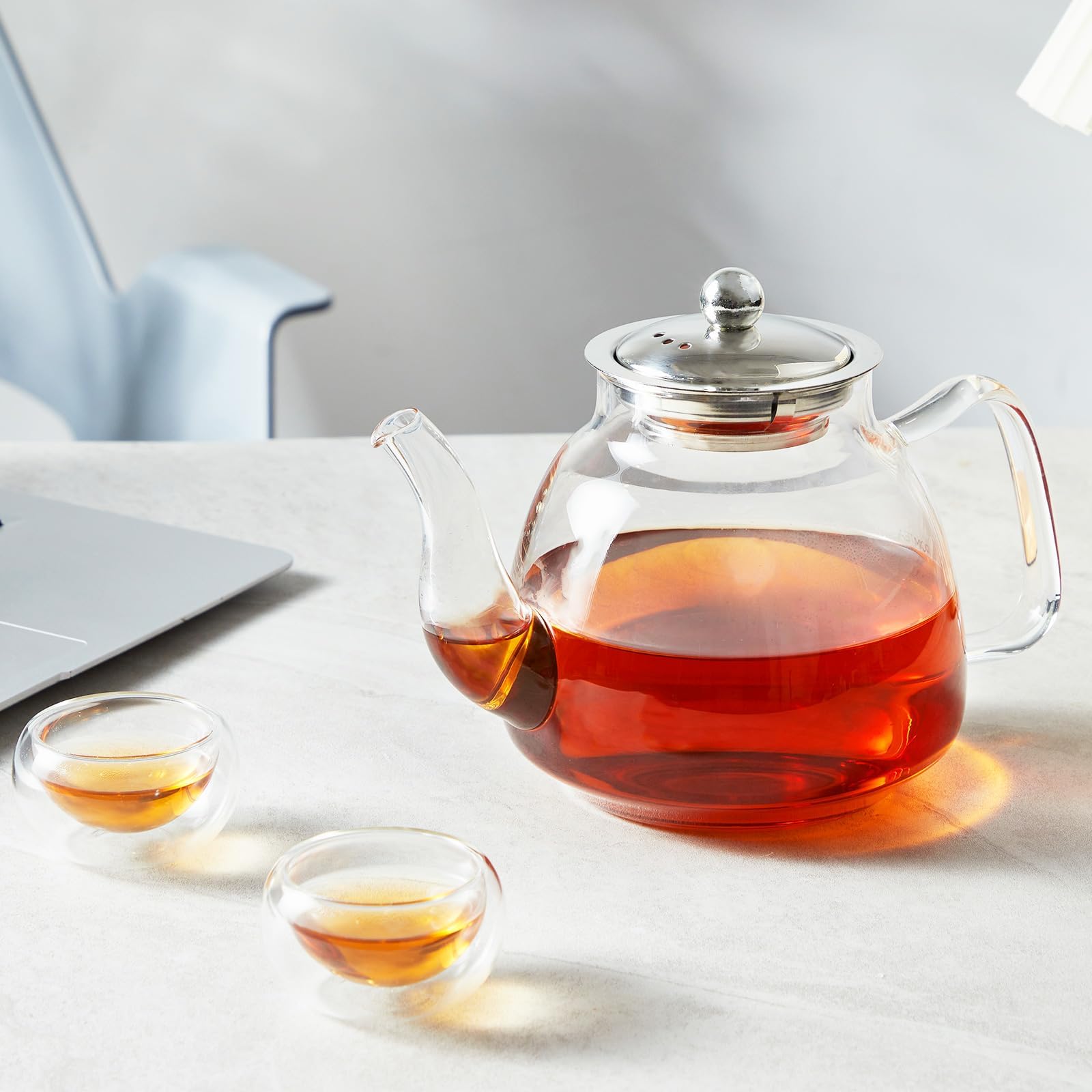 42oz/1250ml Glass Tea Kettle,Glass Teapot with Removable Stainless Steel Infuser, for Blooming and Loose Leaf Tea, Stovetop & Microwave Safe Tea Pot, Tea Maker's Choice