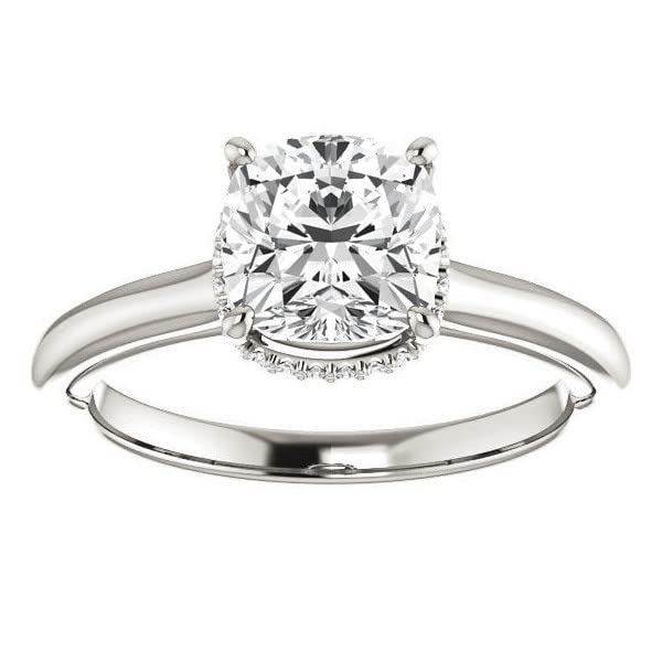 2.00CT White Color Solid 14K White Gold Cushion Cut Moissanite Diamond Ring Excellent VVS1 Four Prong Hidden Halo Solitaire Engagement Ring For Women New Year Git Christmas Gift Wedding Gift Valentine's Gift For Her (White Gold, 8)