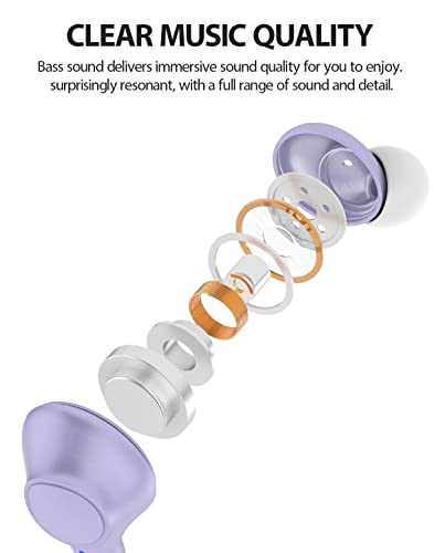 Bluetooth 5.3 Wireless Earbuds, Deep Bass Sound Clear Call, Noise Cancelling with 4 Microphones, 30H Playtime, IPX7 Waterproof Protection, Comfortable Wearing, Compatible with iPhone Android, Purple