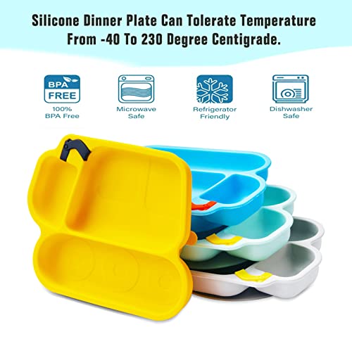 Baby Plate Silicone Divided, Suction Toddler Plates Dishes for Toddler Kids Self Feeding, BPA Free, Microwave & Dishwasher Safe(Yellow)
