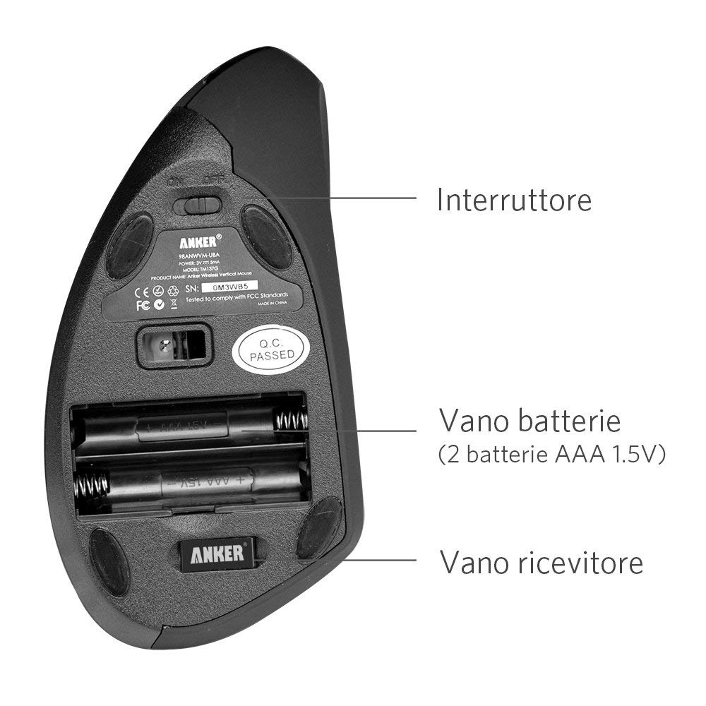 Anker 2.4G Wireless Vertical Ergonomic Optical Mouse, 800/1200 /1600 DPI, 5 Buttons for Laptop, Desktop, PC, MacBook - Black (Renewed)