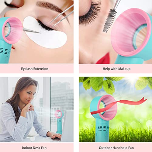 Kugge Bladeless Mini Eyelash Fan Dryer, Portable 2000mAh USB Rechargeable Handheld Lash Fan Dryer for Eyelash Extensions (Green)
