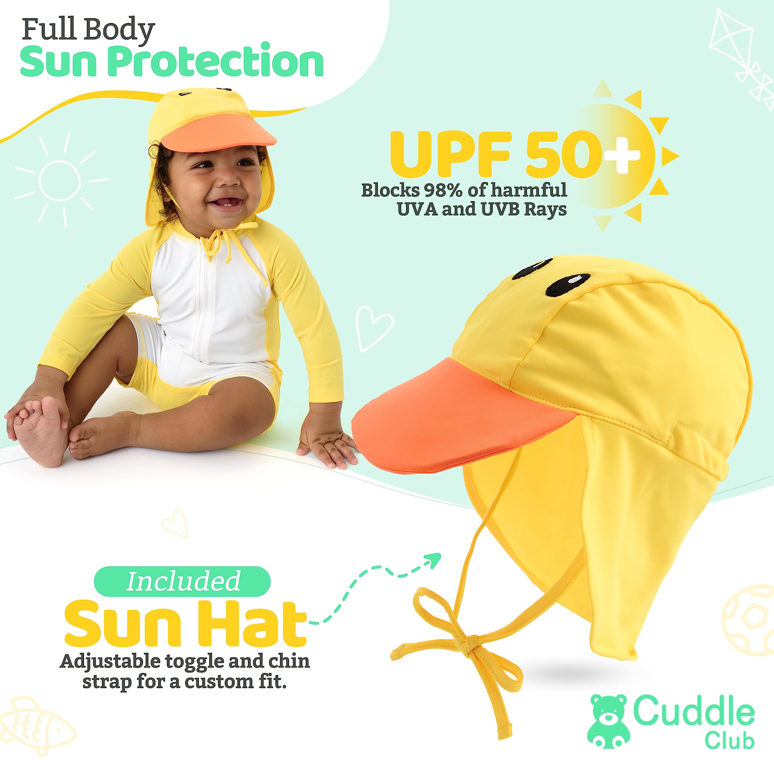 Cuddle Club Baby and Toddler One-Piece Swimsuit | UPF 50+ All-Day UV Protection Infant Sunsuit