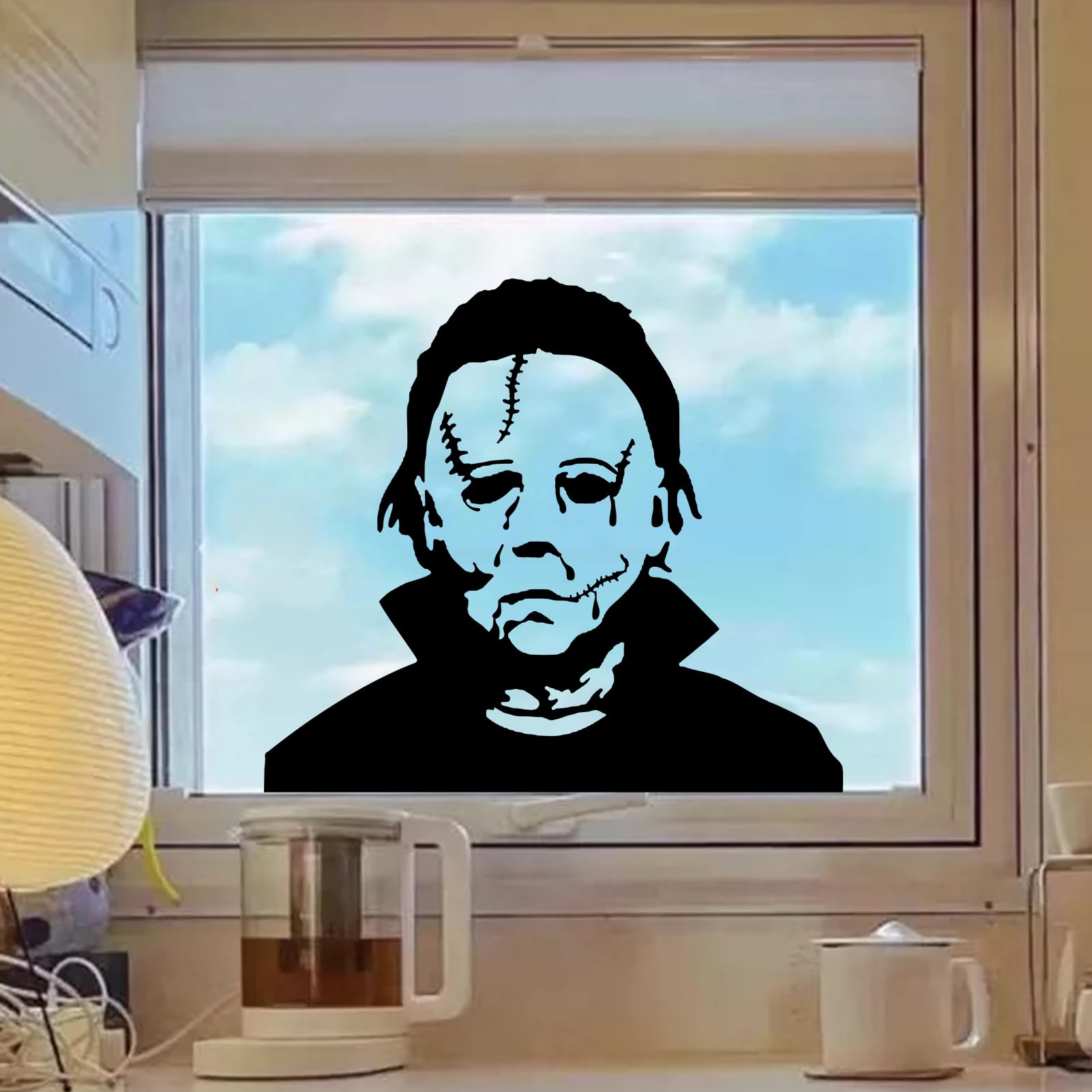 AnFigure Michael Myers Window Stickers - Window Halloween Decorations - Holiday Horror Decals Living Room Bedroom Bathroom Door Window Mirror Vinyl Art Decor 18"X16"