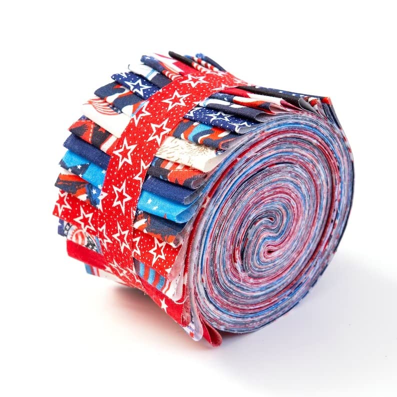 20 Pieces Fabric Cute, Beautiful 2.5 inch American Patriotic Jelly Roll, Cute 100% Cotton Fabric Quilting Strips 2.5"
