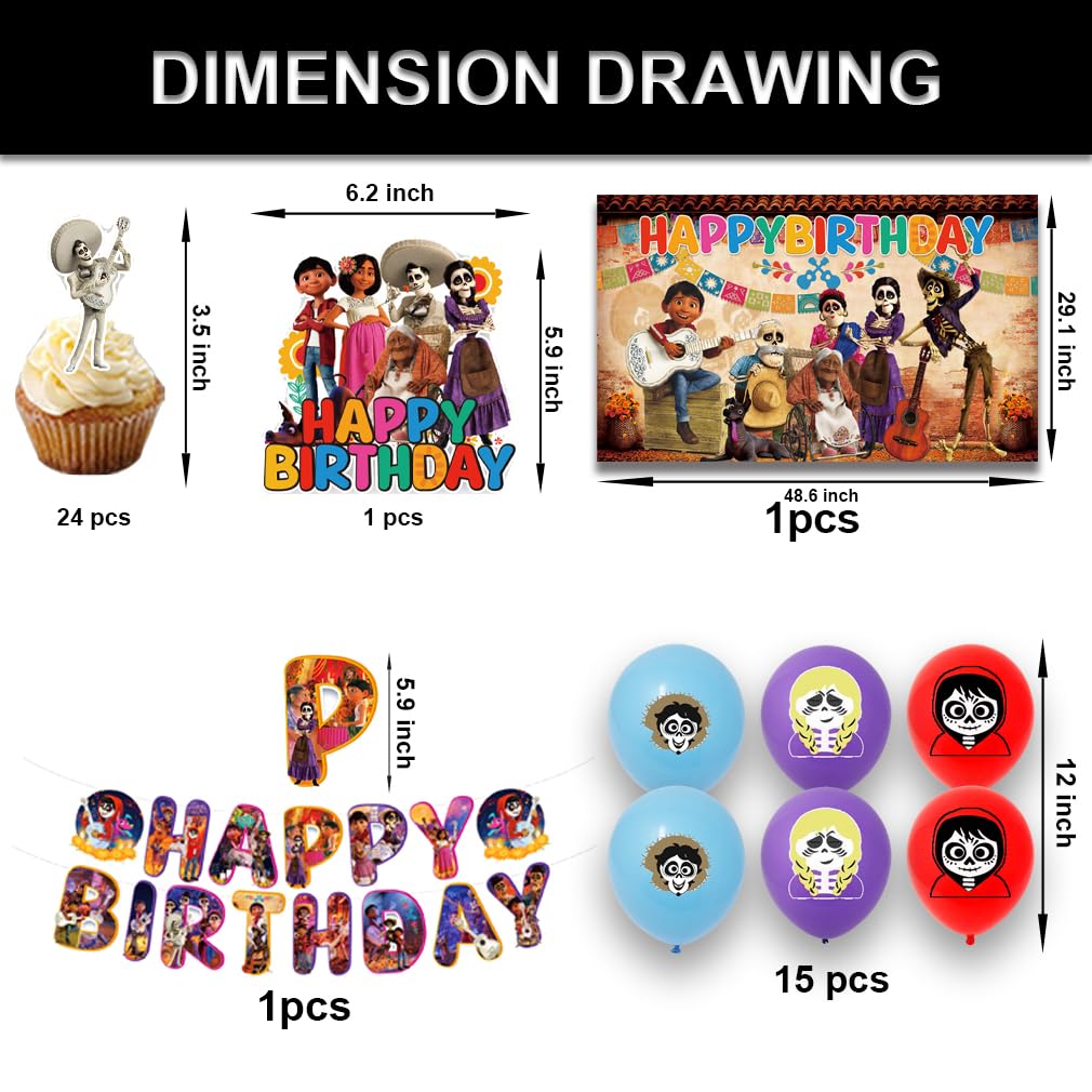 42pcs Coco Birthday Party Supplies Pack Includes,Banner,Cake Topper,Blackdrop,Balloons for Coco party supplies