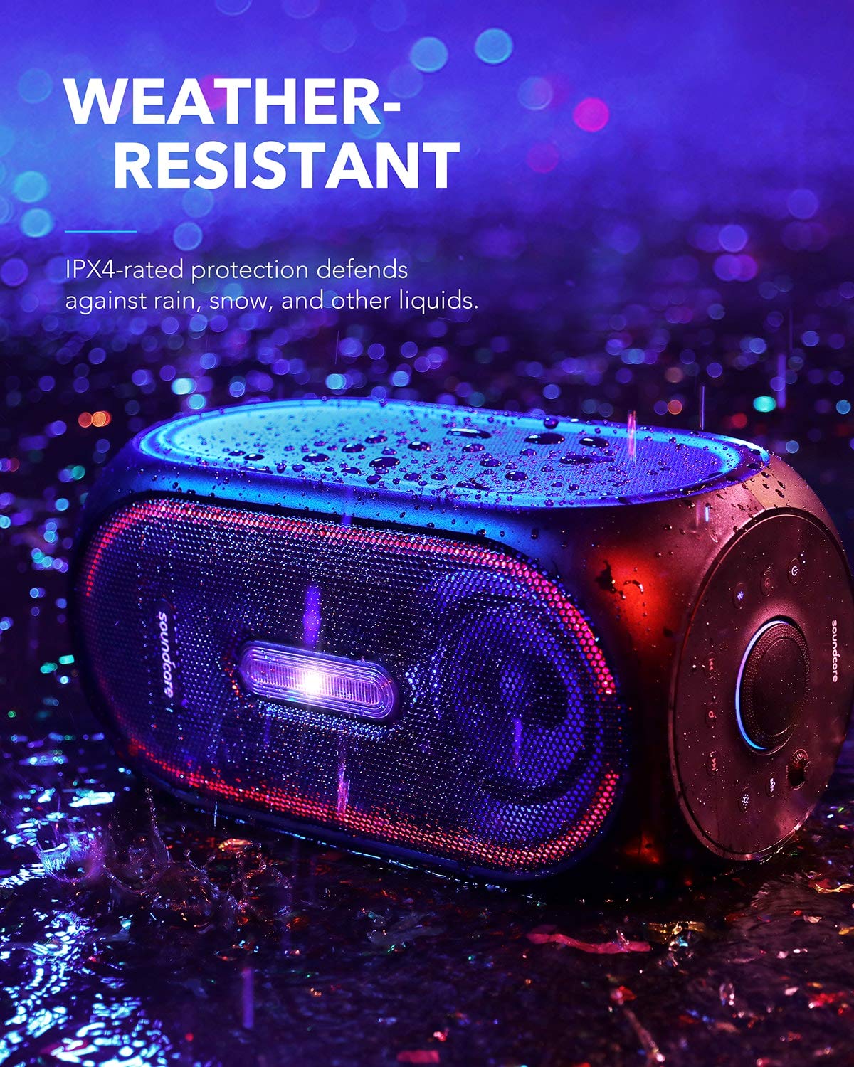 Anker Soundcore Rave Portable Speaker with 107dB Sound, Light Show, 24 Hour Playtime, PowerIQ, BassUp Technology, Water Resistant, Speaker with Microphone Input for Karaoke, BBQ, Outdoor