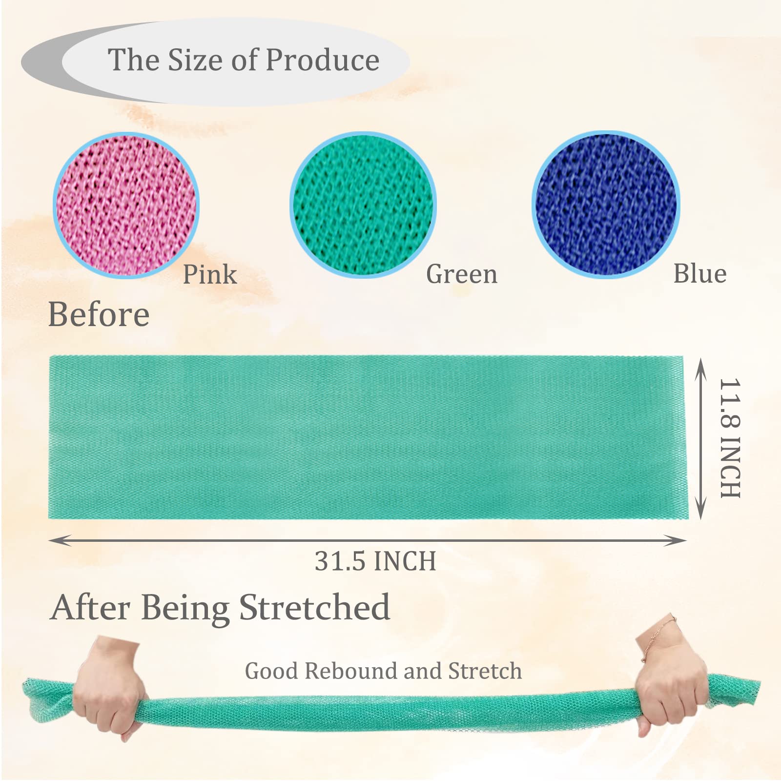 3 Pcs African Exfoliating Net, African Long Bath Net Sponge, Exfoliating Mesh Washcloth Body Scrubber Back Scrubber Skin Smoother, Bath Sponges for Daily Use (Blue, Pink, Green)