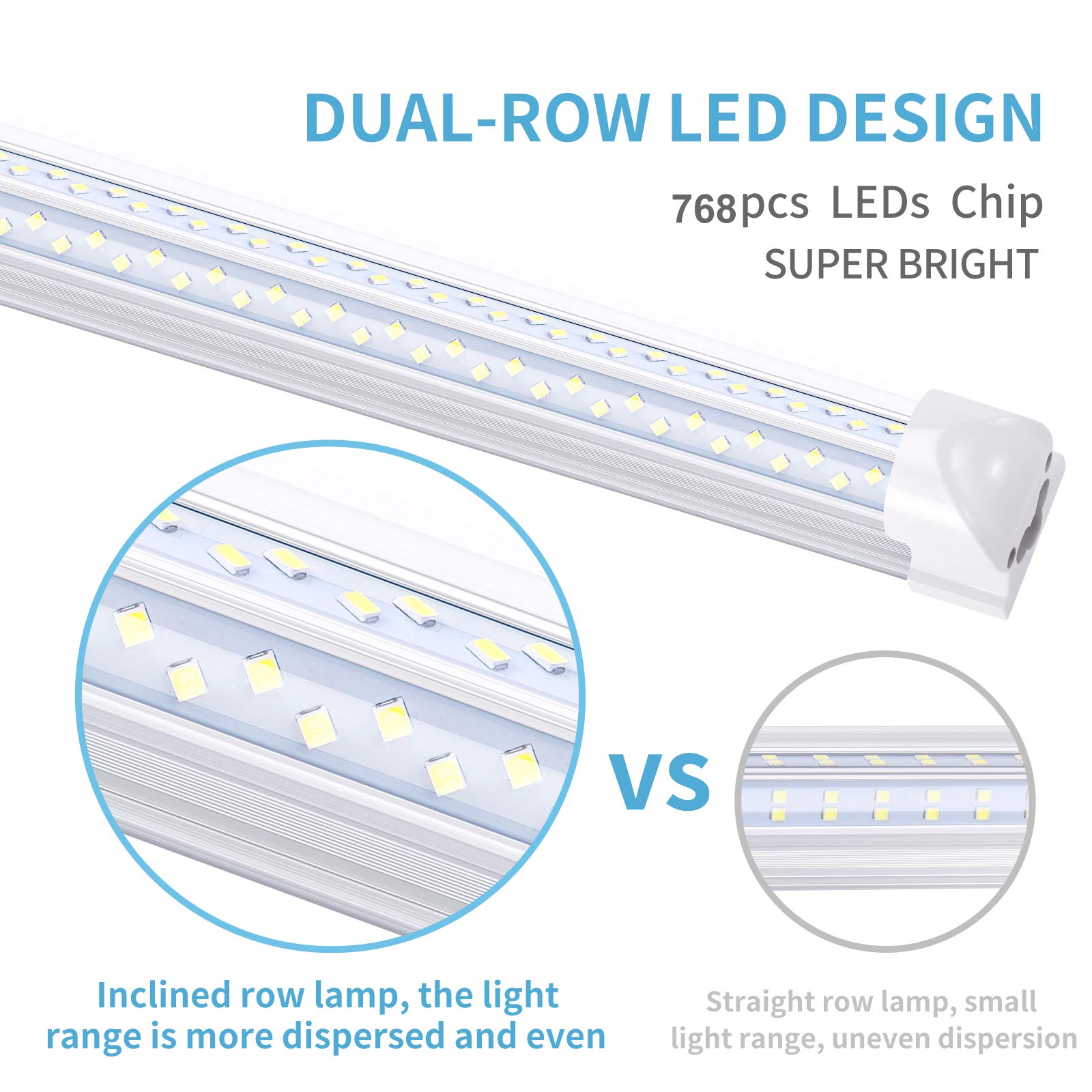 8FT 120W Linkable Shop Light Fixture, T8, 6000K, Clear Cover, V Shape, LED Shop Lights, Cold White, 8 Foot LED Tube Light, High Output, LED Light Bulb for Garage, Warehouse, Plug and Play,(12-Pack)