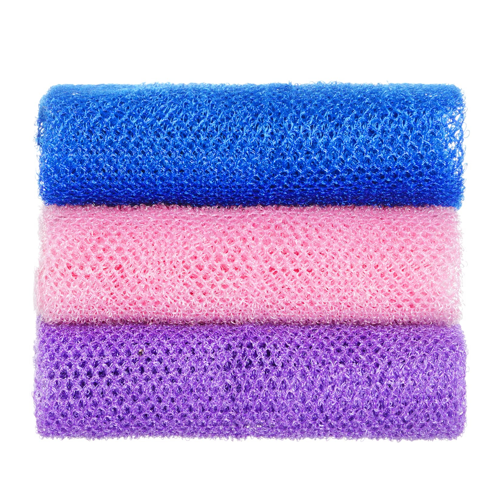 3 Pcs African Exfoliating Net, Fengek 31.5 Inch African Long Body Net Sponges Skin Back Scrubber for Daily Shower Bathing Exfoliating (Multicolor A)