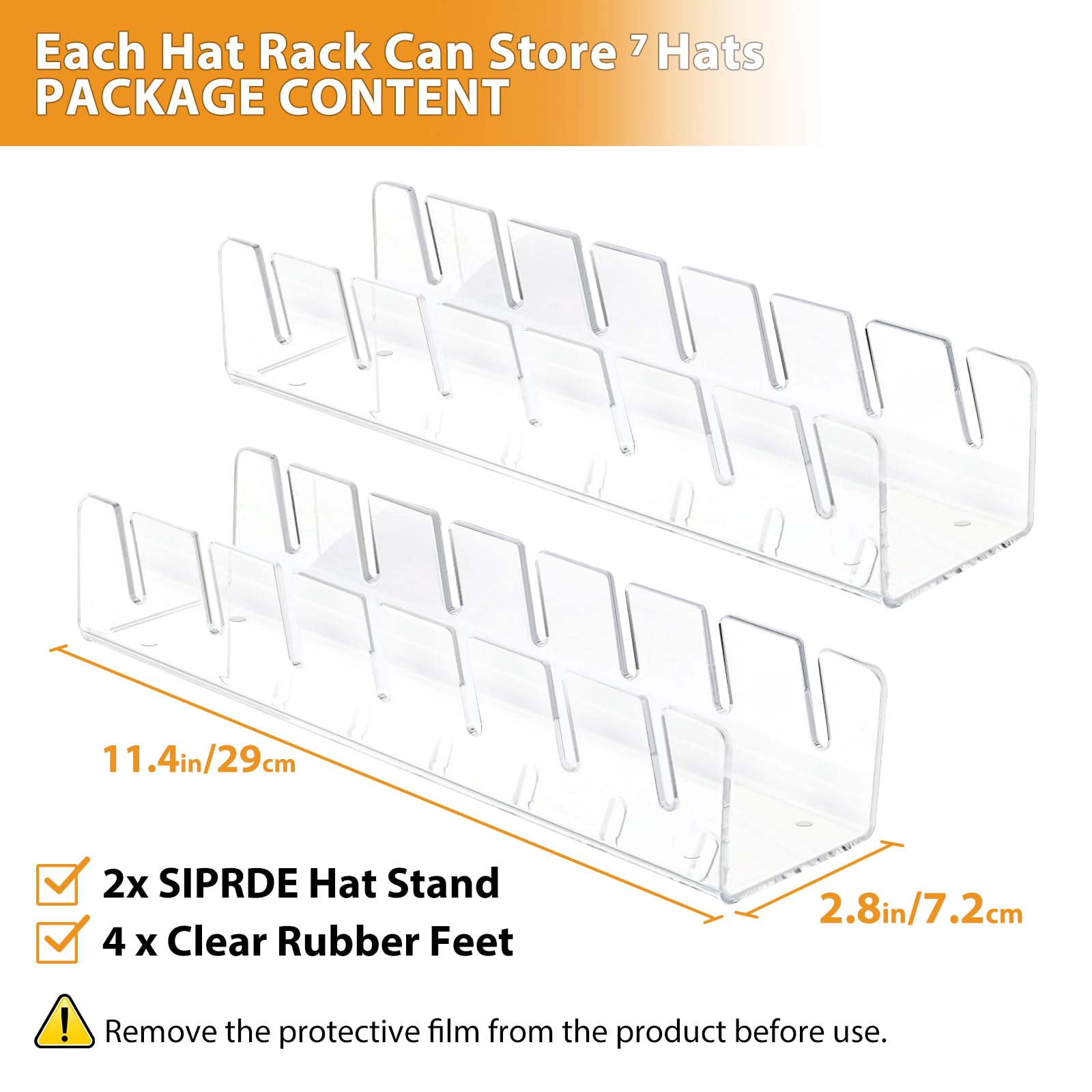 2PCS Hat Stand for Baseball Caps, No Install Acrylic Hat Organizer for 14 Baseball Caps, Hat Racks for Baseball Caps Display Hat Holder for Bedroom