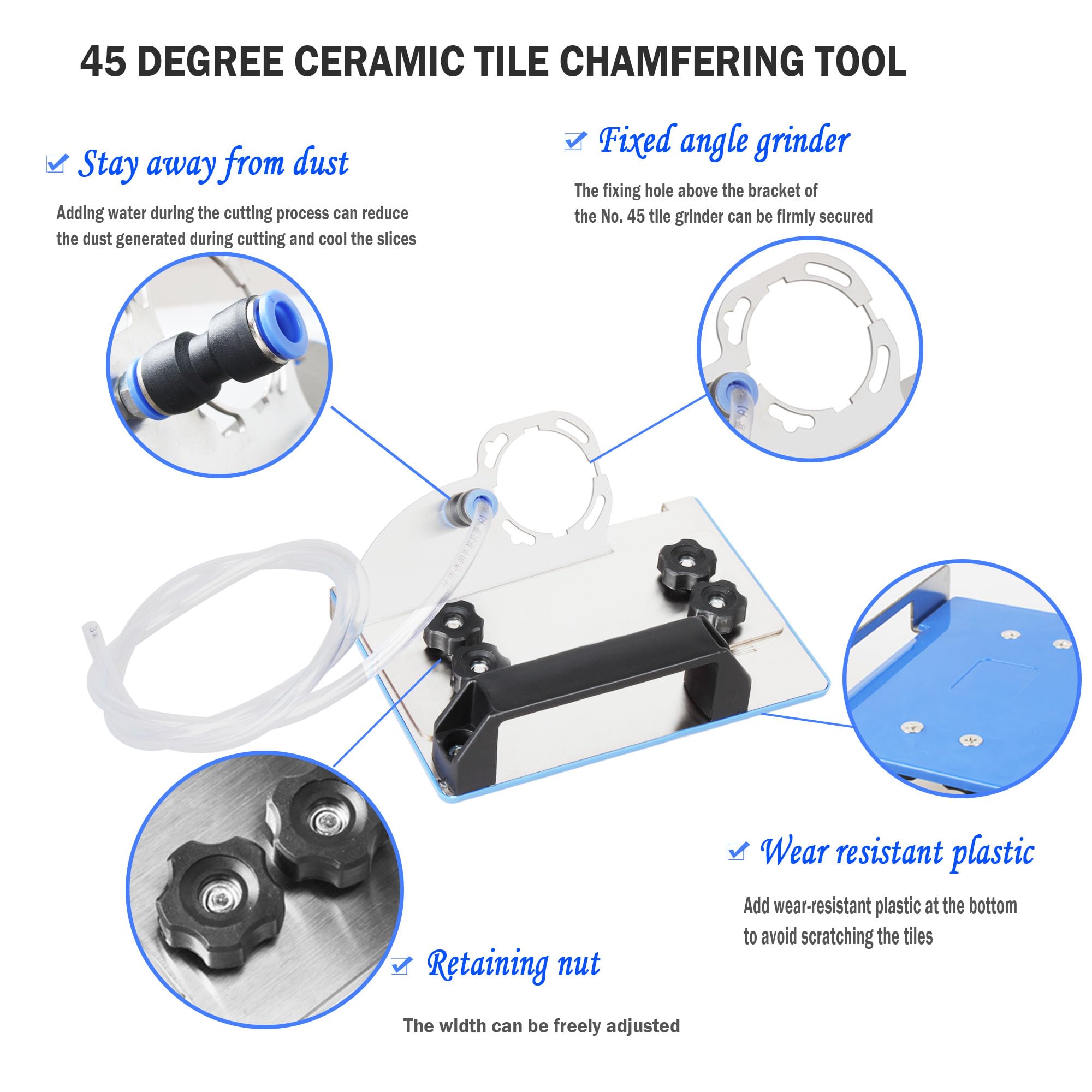 45 Degree Tile Chamfering Tool,Angle Grinder Stand for Tile 45° Chamfer Cutting,Type 100 Angle Grinder Attachment,Heavy Duty Angle Grinder Stand 45 Degrees Adjustable for Cutting Ceramic Stone 