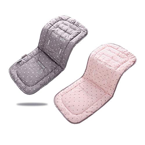 Baby Seat Pad Liner,Cotton Baby Stroller Pad Breathable Stroller Cushion for Kid Outdoor Sports(Pink Gray Cross)