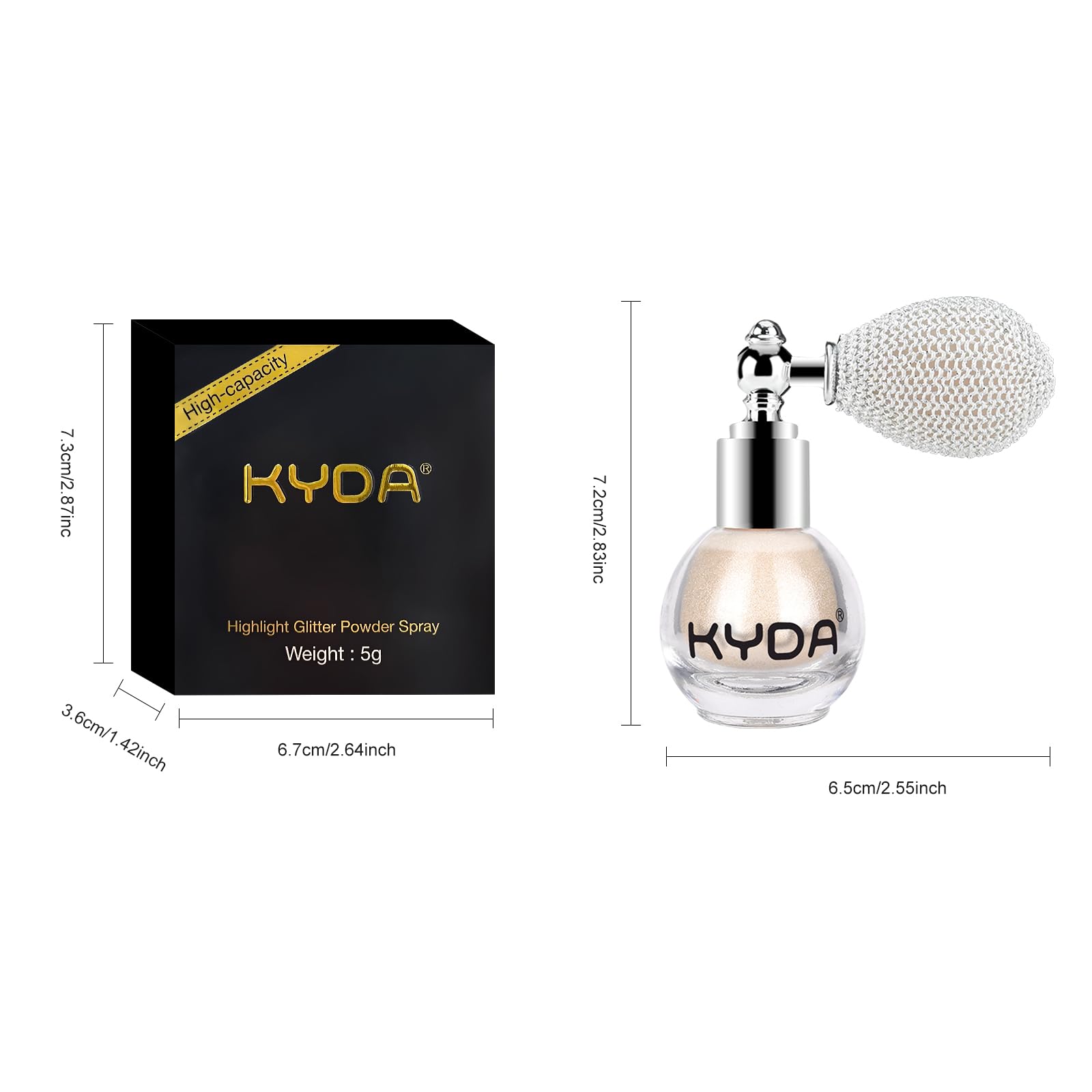 KYDA Highlighter Powder Spray, Glitter High Gloss Spray Shimmer Sparkle Powder Makeup Spray, for Face Body Cosmetic-Light Gold