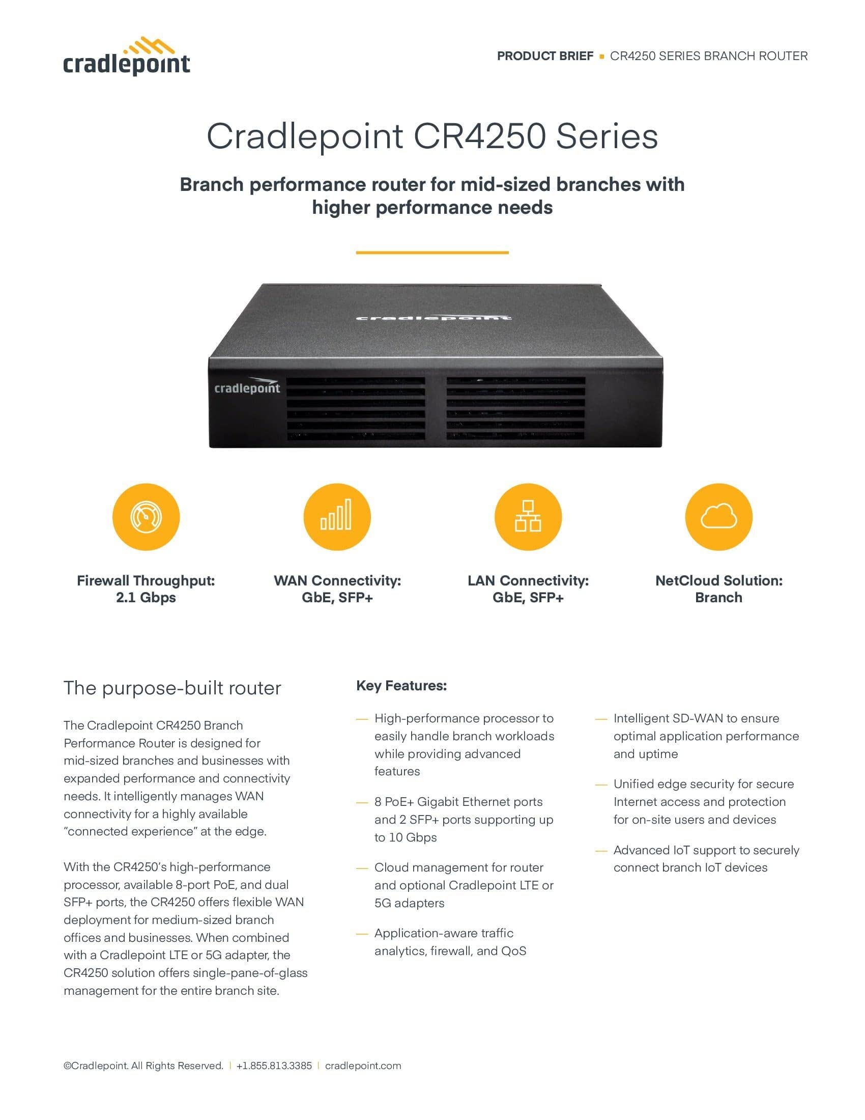 CR4250 Cradlepoint Router with POE and 1-yr NetCloud Essentials for Branch High Performance Routers with Support, North America