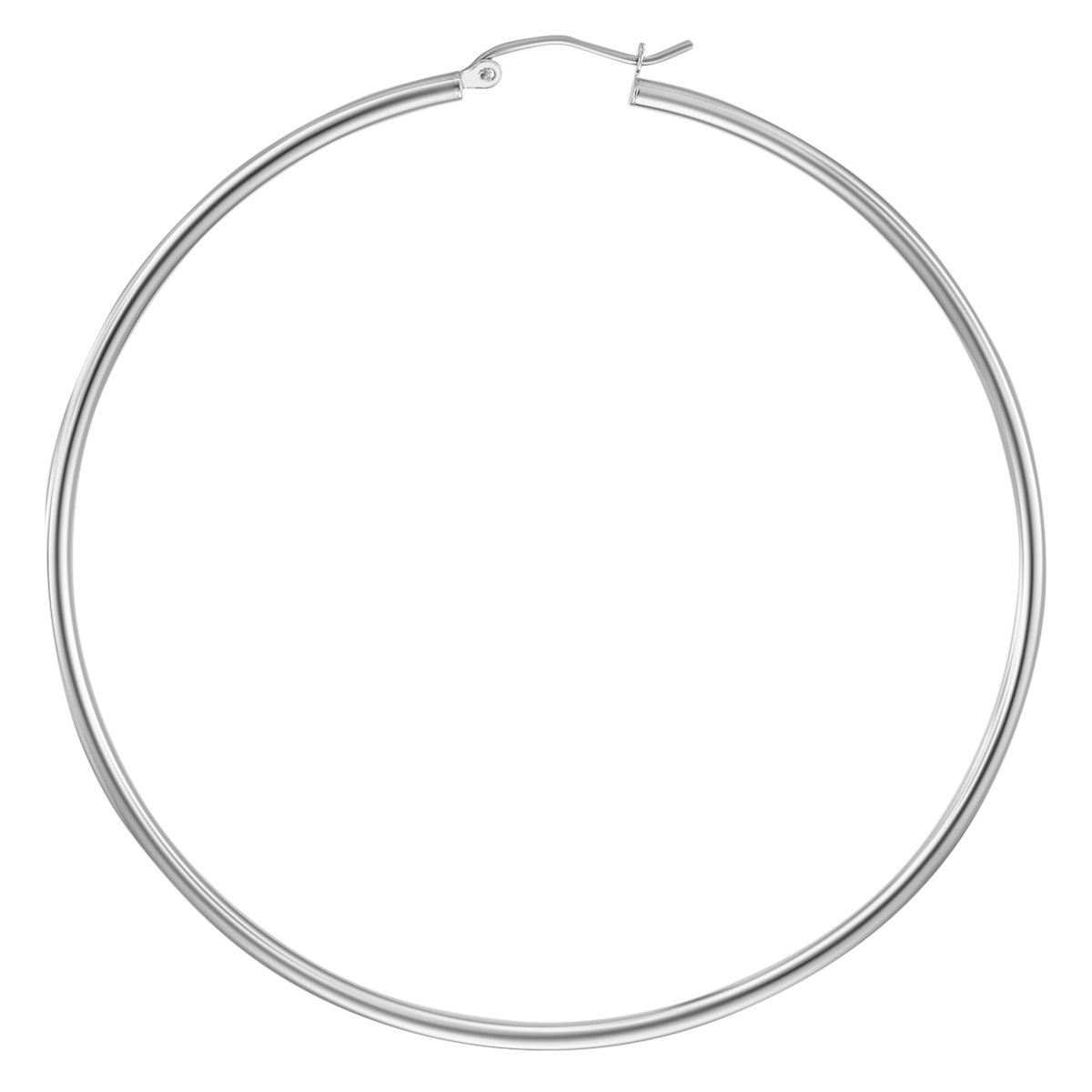 14k REAL White Gold 2mm Thickness Hinged Hoop Earrings (65 x 65 mm)