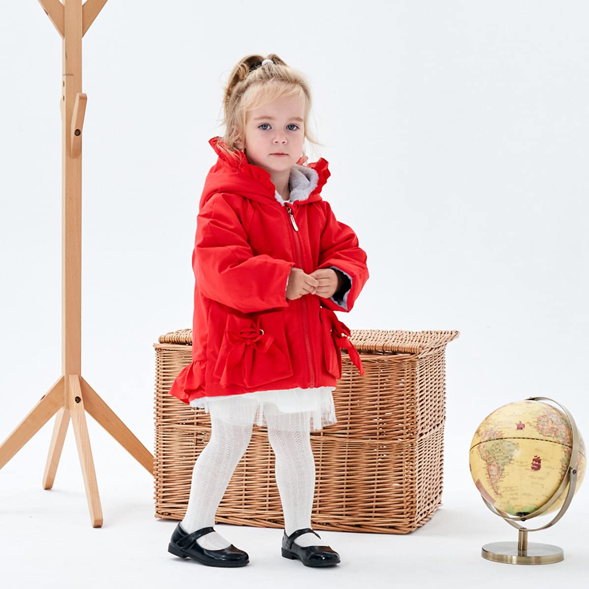 famuka Winter Baby Girl Jackets Thick Fleece Lined Winter Coat Cute Ruffled Outwear (Red, 12-18 months)