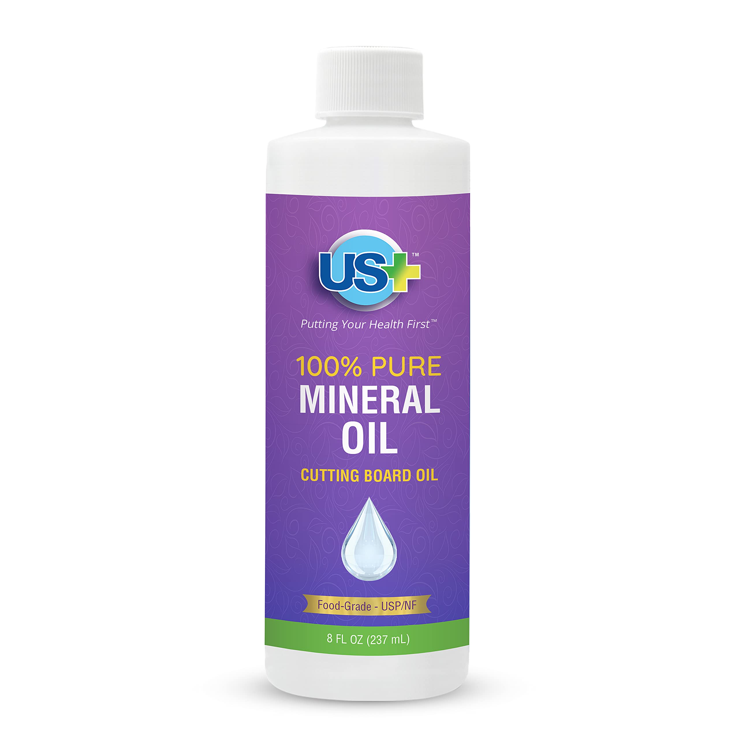 8oz US+ 100% Pure Mineral Oil - Cutting Board Oil - Food-Grade - USP - GMO-Free - Restores & Protects Cutting Boards, Butcher Blocks, Countertops, Steel Surfaces & More