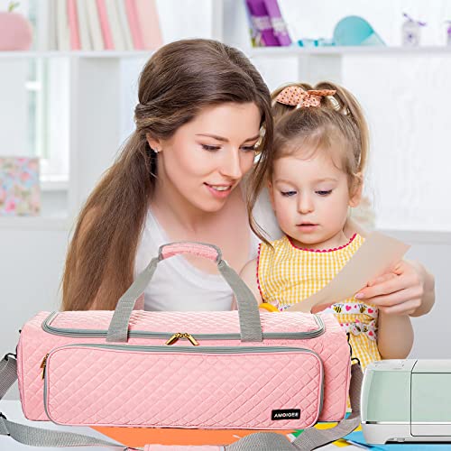 AMOIGEE Carrying Case for Cricut Explore Air 2, Cricut Maker 3, Cricut Explore 3, Pink Storage Organizer for Cricut accessories, Quilted Cricut Bag Only