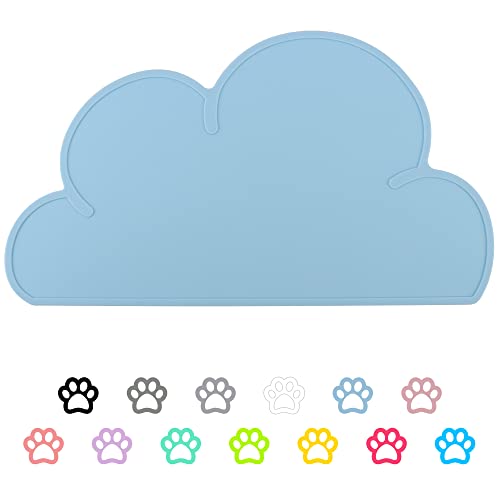 DesignSter Pet Food Mats–Dog Cat Feeding Mat Top Grade Cloud Silicone Pad Anti-Slip Waterproof Anti-Slip Bowl Placemat (Blue)