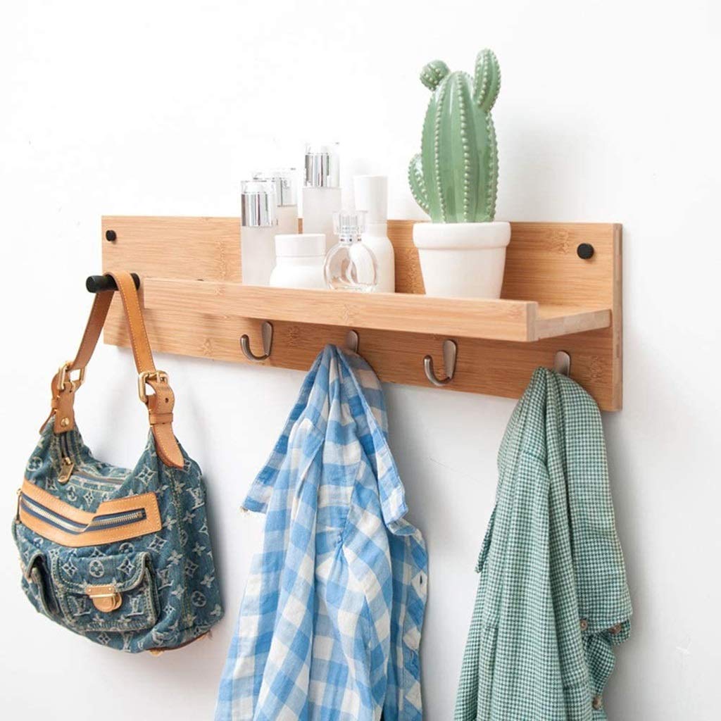 JJZXD Wall Mounted Shelf,Wooden Country Style,Entryway Shelf Rustic Hooks-Solid,Wood Hook