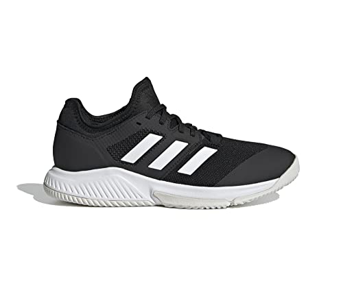 adidas Women's Court Team Bounce Volleyball Shoe, Black/White/Silver Metallic, 6.5