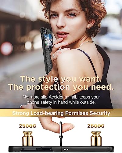 AICase for Samsung Galaxy Z Flip 5 Case Leather, Slim Protective Shockproof Phone Case with Ring for Galaxy Z Flip 5 5G, Black
