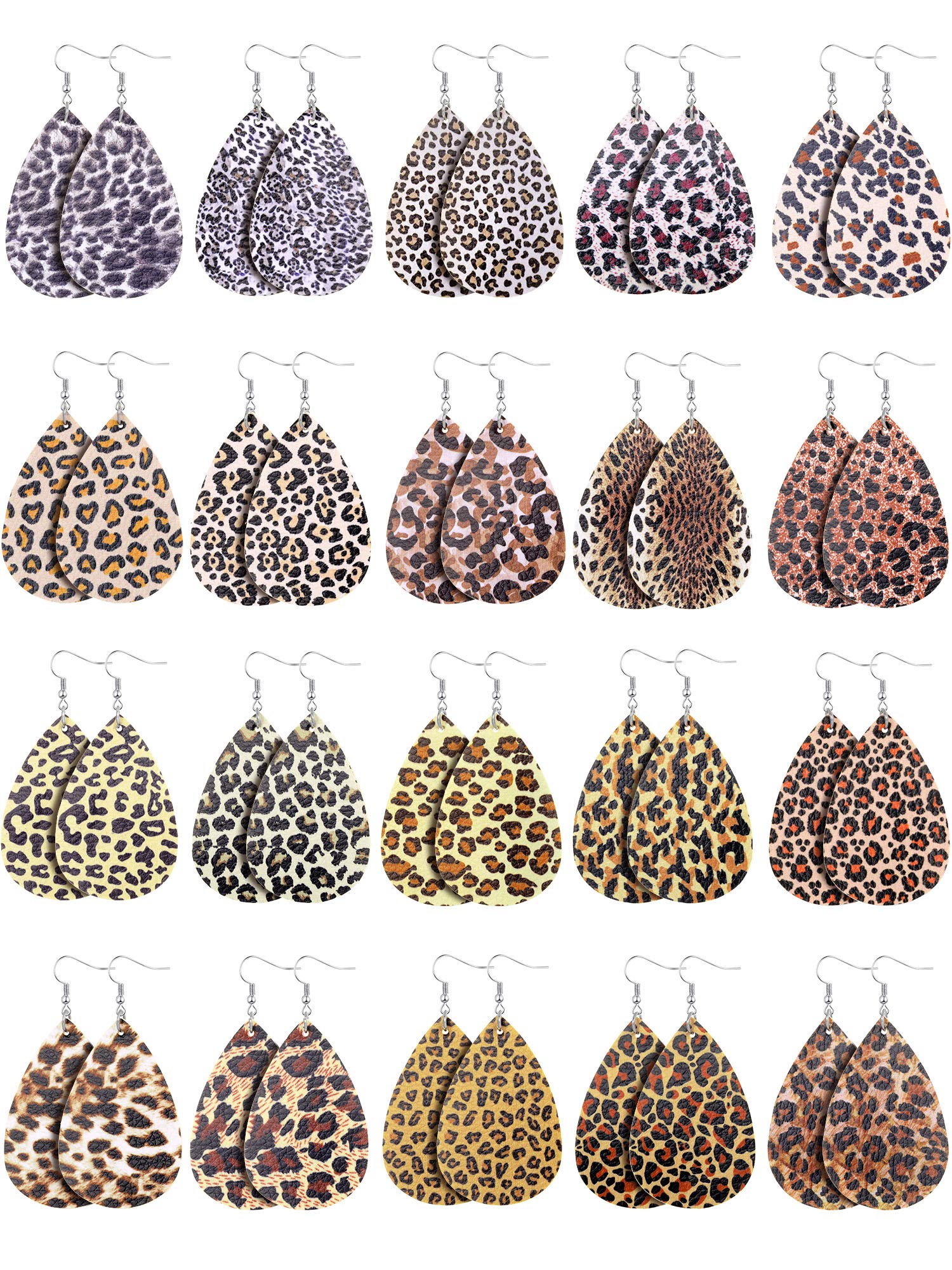 20 Pairs Leopard Faux Leather Teardrop Earrings Vintage Leopard Printed Dangle Earrings Lightweight Drop Earrings (Classic Leopard Prints)