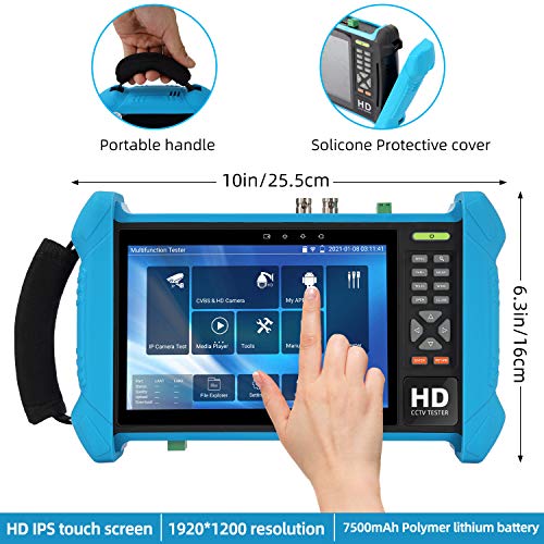 IP Camera Tester CCTV Tester, Koolertron 7 Inch IPS Touch Screen H.265 4K AHD, TVI, CVI & CVBS Analog Camera RJ45 Cable TDR Tester with PoE/IP Discovery/8G TF Card/4K HDMI in & Out/Built in WiFi