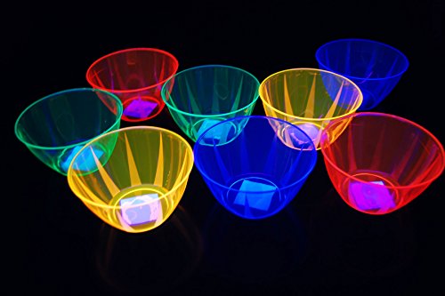 DIRECTGLOW LLC Neon 24oz Blacklight Reactive Bowls + Blacklight Balloons (8, Neon Assorted)