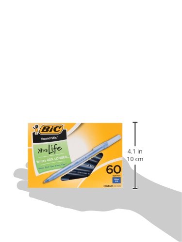 BIC Round Stic Xtra Life Ballpoint Pen, Medium Point (1.0mm), Blue, 60-Count