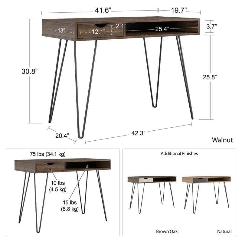 Novogratz Concord Computer Desk with Storage, Walnut