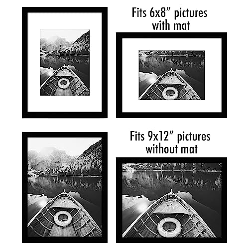 Americanflat 9x12 Picture Frame in Black - Set of 5 - Use as 6x8 Picture Frame with Mat or 9x12 Frame Without Mat - Plexiglass Cover and Sawtooth Hanging Hardware for Horizontal or Vertical Display