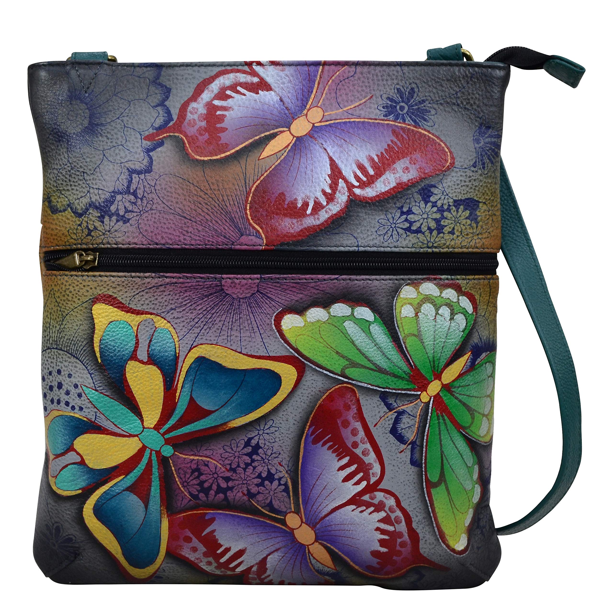 Anna by Anuschka womens Slim Crossbody Shoulder Bag - Genuine Leather, Butterfly Paradise, One Size US