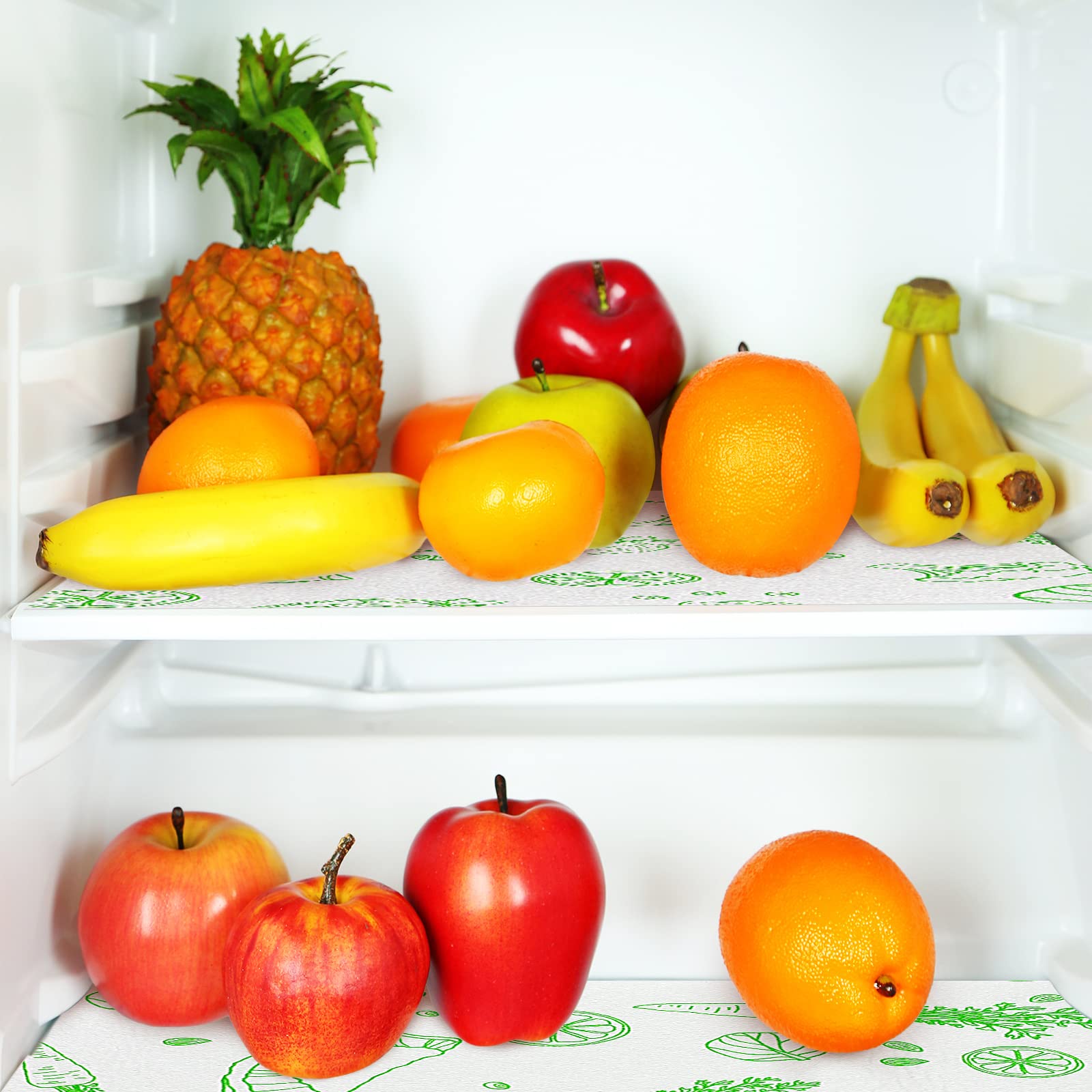 20 Pack Refrigerator Liners Absorbent Fridge Liner Veggie and Fruits Print Shelf Liner Non Adhesive for Kitchen Tray Sink Drawer Cabinet Wire Shelves Organizer Mat, 12 x 24 Inch (Fresh)