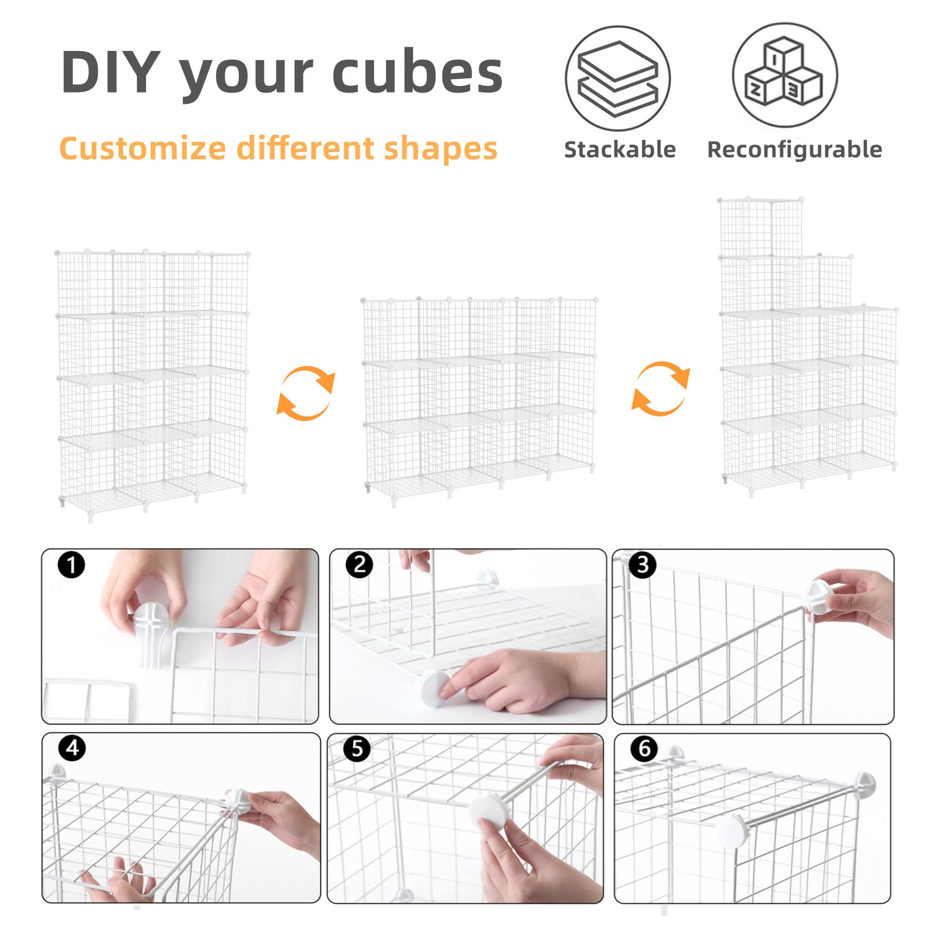 AWTATOS Wire Cube Storage Organizer, Closet Organizers and Storage, Metal 12 Cube Storage Shelves Bookshelf, Portable Closet Clothes Organizer for Bedroom, Home, Office, White