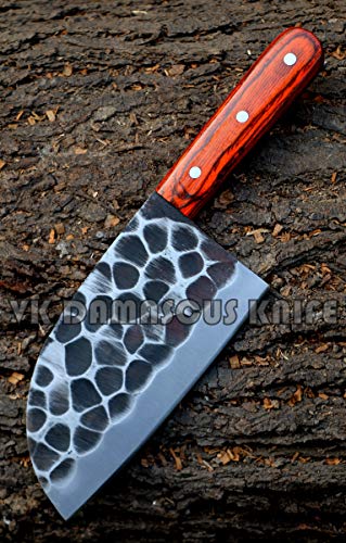 Handmade forged Carbon Steel butcher Serbian Cleaver Chopper Kitchen Chef Knife Pakka Wood Handle comes with Leather Sheath DW4095
