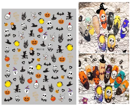 8 Sheets Halloween Nail Art Stickers Decals Self-Adhesive Pegatinas Uñas Cute Ghost Pumpkins Skull Spider Web Nail Supplies Nail Art Design Decoration Accessories