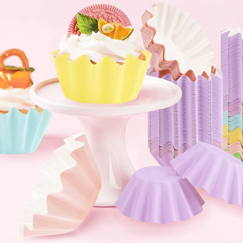 200PCS Wave Cupcake Liners, FULANDL Standard Size Muffin Liners Baking Cups, Greaseproof Coated Cupcake Wrappers for Wedding Birthday Party Baby Shower (100 Purple + 100 Pink)