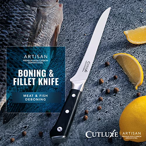 Cutluxe Boning & Fillet Knife β 6" Deboning Knife, Perfect for Meat Trimming β Razor Sharp Blade from High Carbon German Steel β Full Tang & Ergonomic Handle Design β Artisan Series