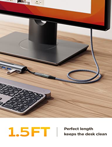 AINOPE [0.5M/1.5FT] USB C Extension Cable Nylon Braided USB C Extender USB 3.2(10Gbps) Sync Transfer 100W/5A Fast Charging Compatible with USB C Hub/Dell XPS/MacBook/iPad Pro/Magsafe Charger