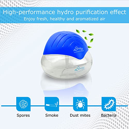 Sirena Twister Deluxe Pack (Blue) included Fragrance Pack - Water Filter Air Freshener For Home and Office - Essential Oil Aroma Diffuser With LED Night light - Small Air Cleaner For Smoke and Pets