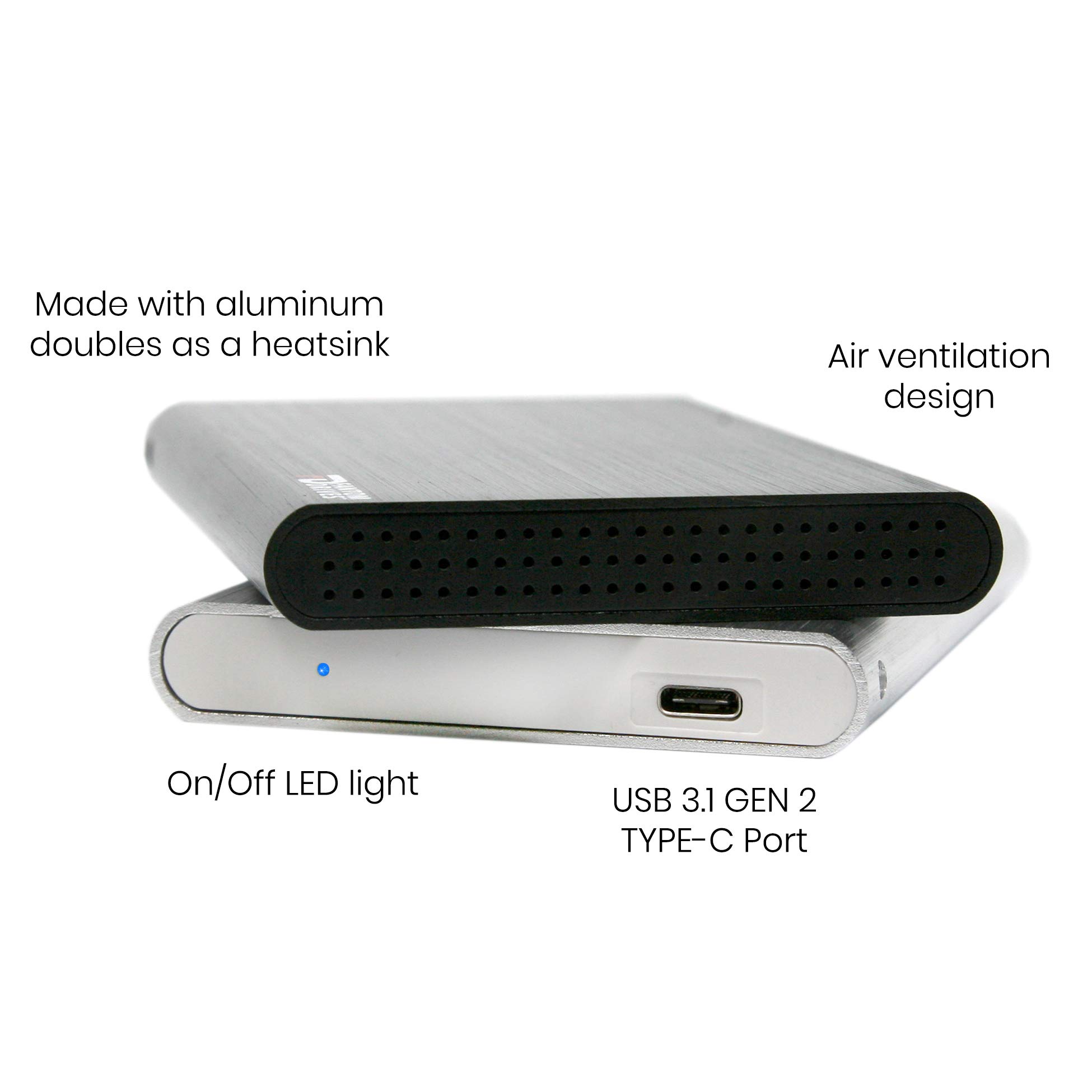 Fantom Drives FD 2TB Portable Hard Drive - USB 3.2 Gen 2 Type-C - 10Gbps - Aluminum - Black - Compatible with Mac/PC/PS4/Xbox (GF3BMC2000U)