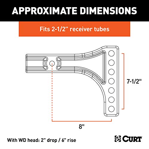 CURT 17131 Replacement Weight Distribution Hitch Shank, 2-1/2-Inch Receiver, 2-Inch Drop, 6-Inch Rise , Black