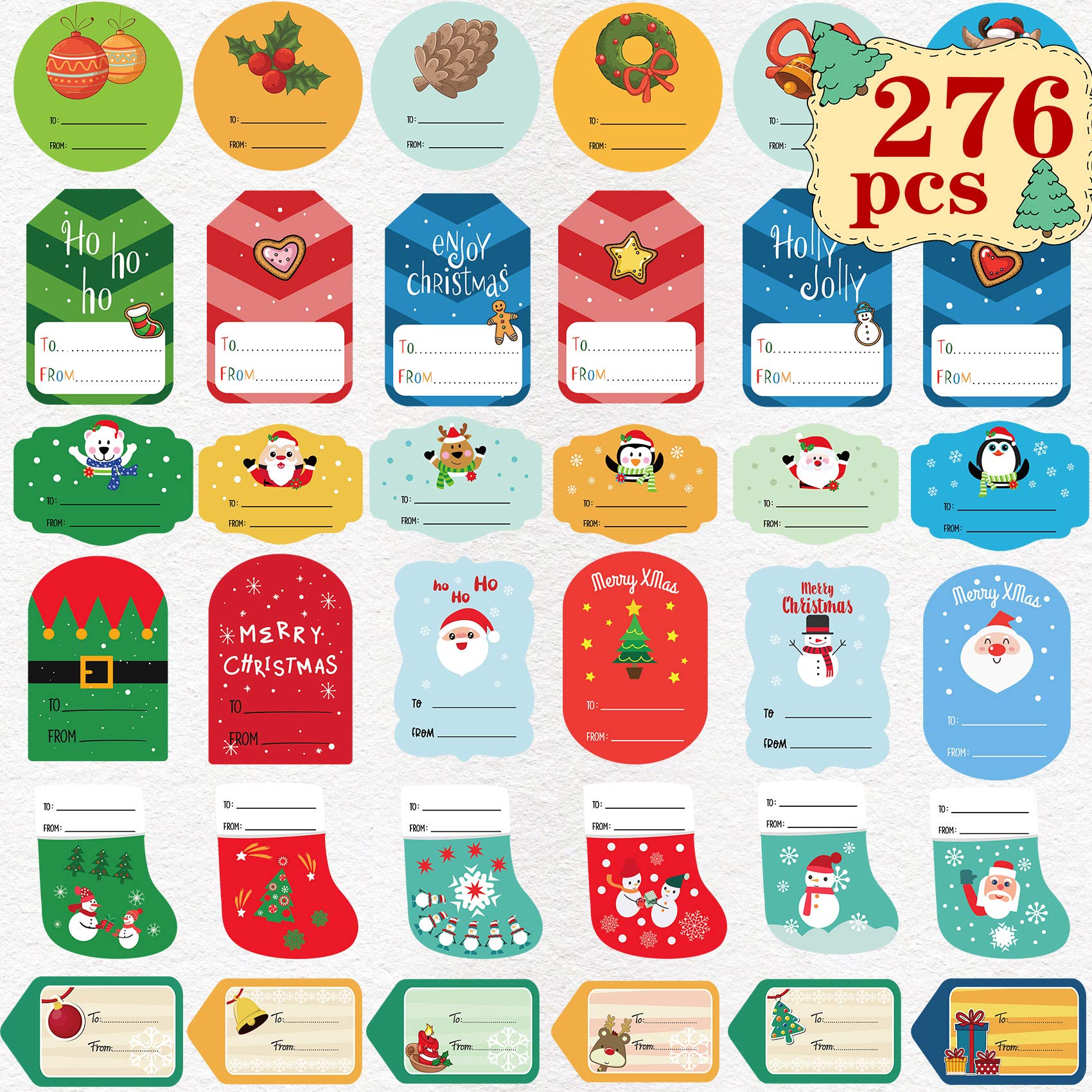 Joy Bang 276 PCS Christmas Gift Tags for Present, Name Tags Christmas to from Labels Self Adhesive Gift Wrapping Paper Tags Holiday Xmas Santa Snowman Stickers for Birthday Wedding Decorations