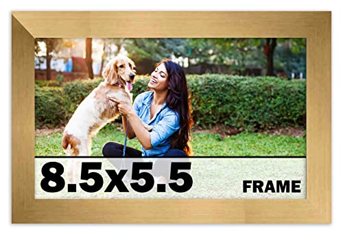 8.5x5.5 Frame Gold Bronze Picture Frame - Modern Photo Frame Includes UV Acrylic Shatter Guard Front, Acid Free Foam Backing Board, Hanging Hardware Wood Wall Frames for Family Photos - no Mat