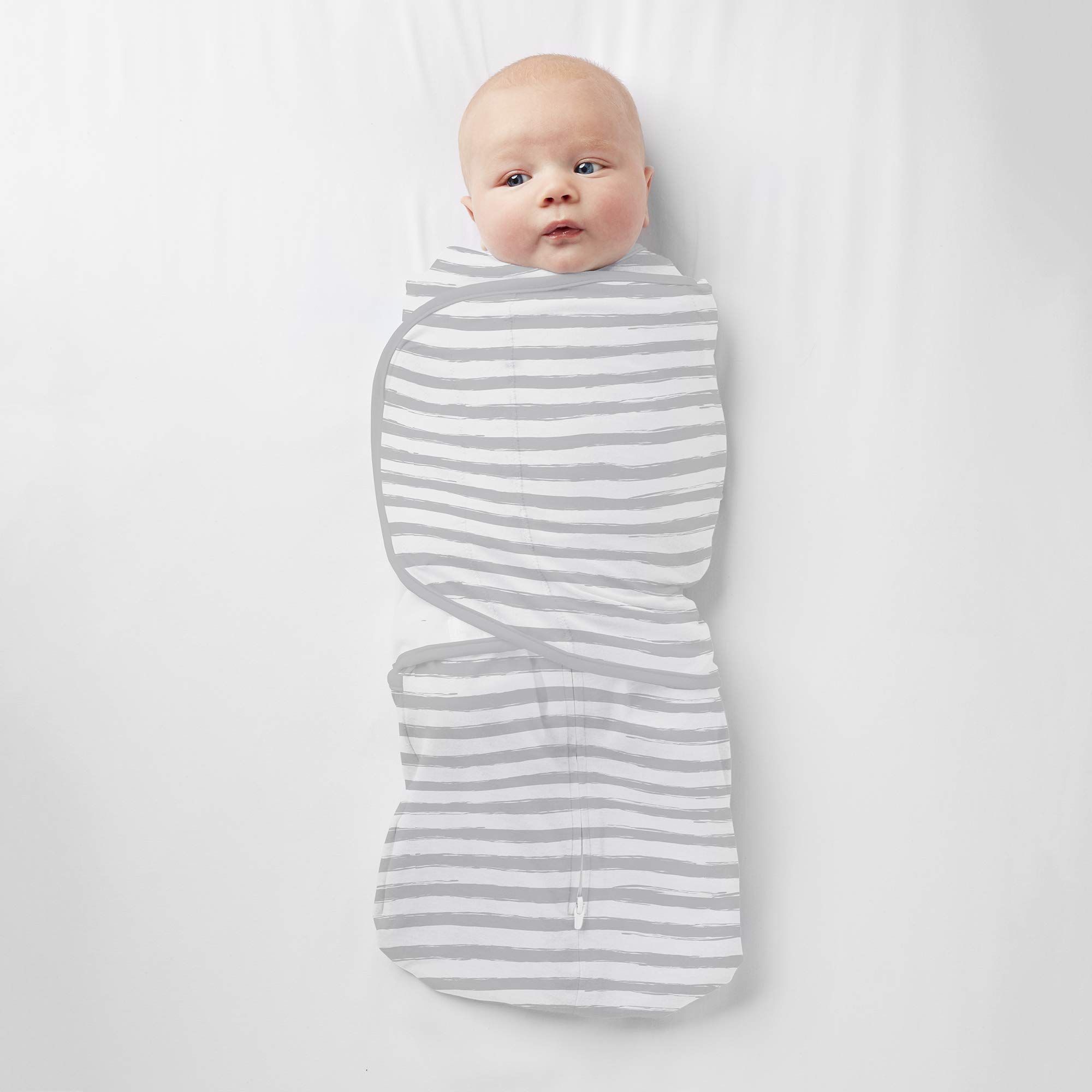 BreathableBaby Adjustable 3-in-1 Soft Premium Cotton Newborn Swaddle Trio Blanket & Wrap, (Infants 0-4 months) β Gray Watercolor Stripe, Arms Up, Arms Down, Arms Out, 61233-A